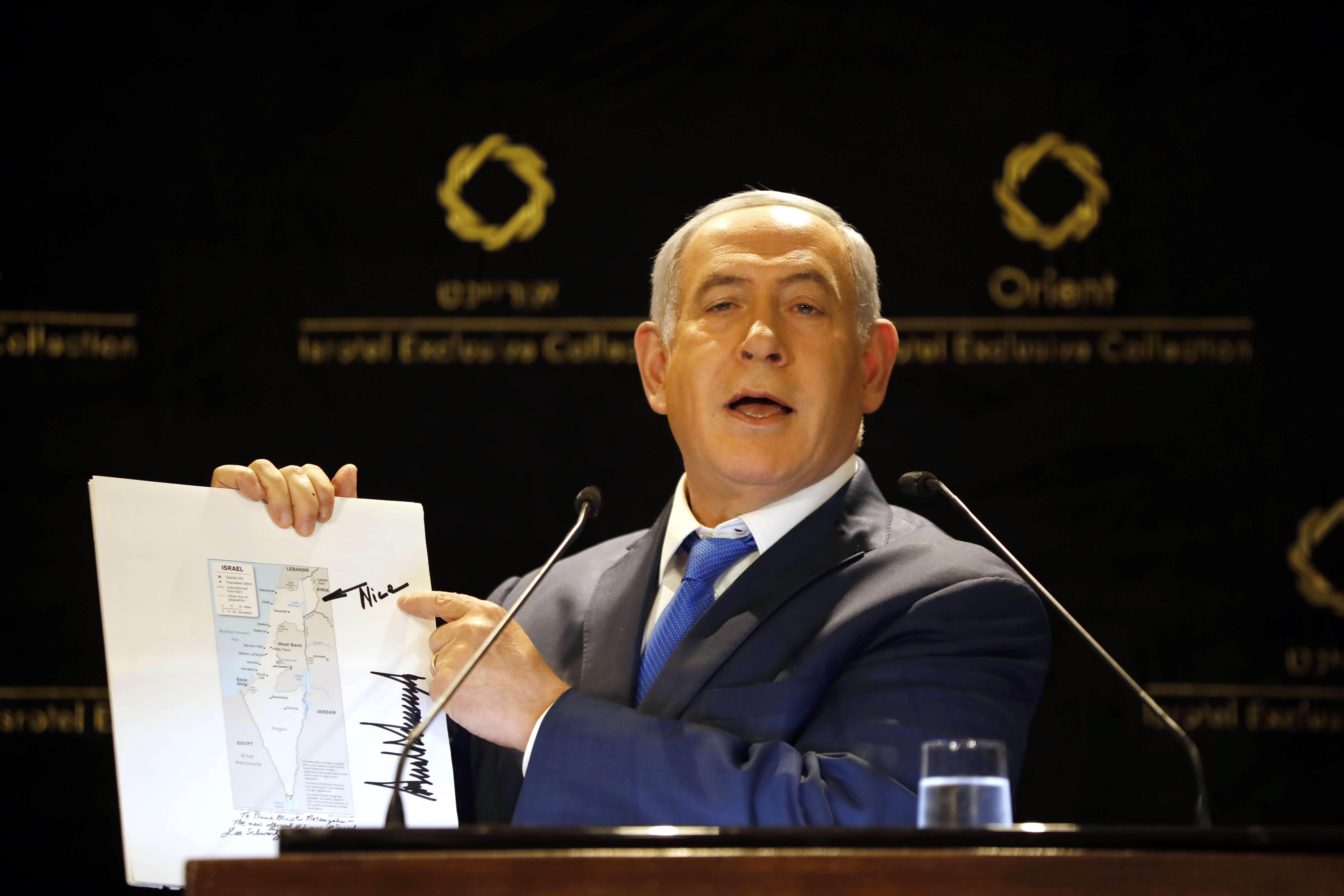 Netanyahu muestra mapa de Trump que anexa Golán a Israel